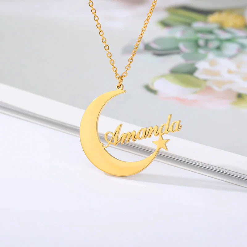 Moon and Star Name Necklace – Glamorizee