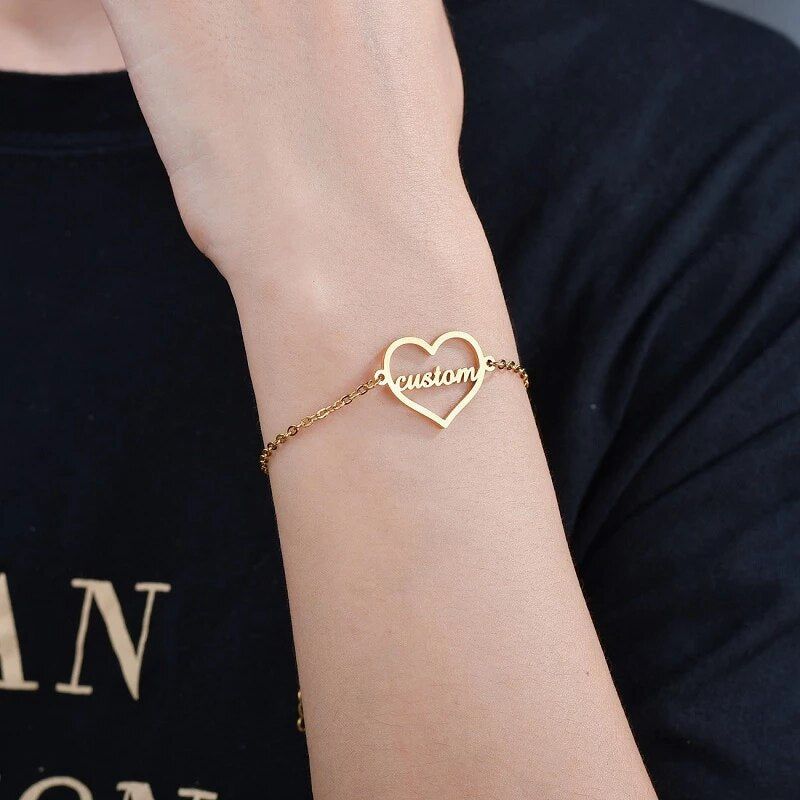 Big Heart Single Name Bracelet – Glamorizee